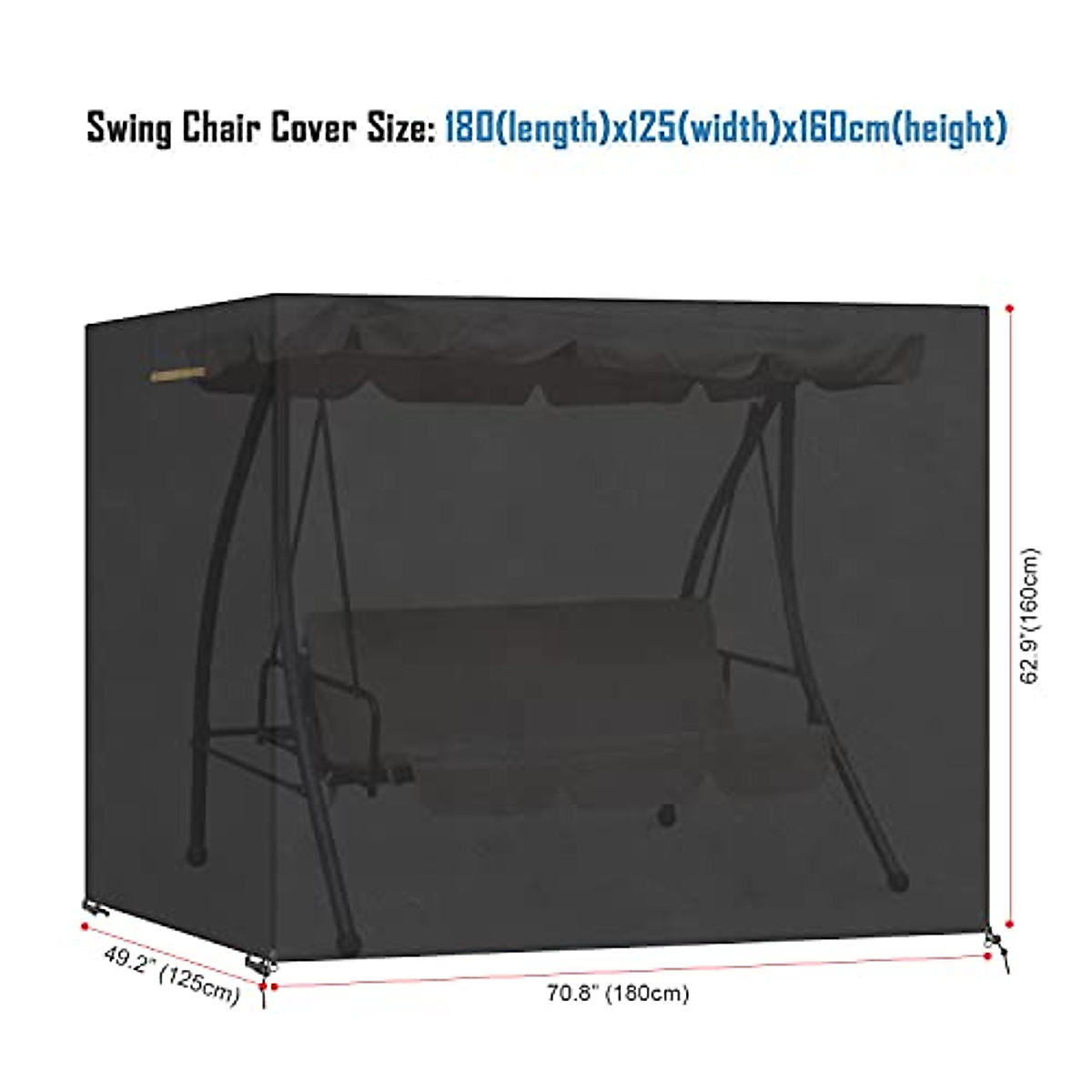 VANSHEIM Patio Swing Cover 2 Seat Glider Garden Waterproof Swing Covers for Outdoor Furniture Swing Canopy Cover Set 2 Seater Garden Swing Cover with Zip Closure Windproof Cover 70.8"x49.2"x62.9"