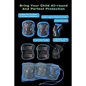 XJD Kids Bike Helmet,Multi-Sport Protective Gear Set for 3-5-8-14 Years Boys Girls with Knee and Elbow Pads Wrist Guards fit Roller Skates,Cycling,Skateboarding,Skating Scooter (Blue, Medium)