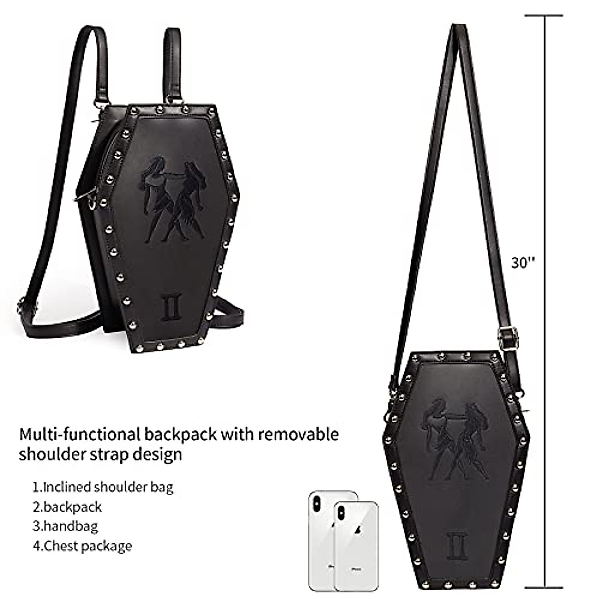 CHUANG CHEN 12 Constellation Coffin Bag Gothic Backpack with Exquisite Embroidery Pattern Small Backpack