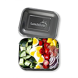 LunchBots Medium Uno Stainless Steel Sandwich Container - Open Design for Wraps - Salads or a Small Meal - Eco-Friendly - Dishwasher Safe and BPA-Free - Aqua Dots