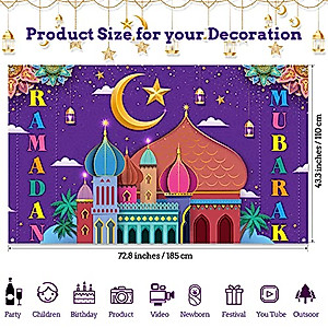 Ramadan Mubarak Decorations Backdrop Banner Muslim Ramadan Kareem Background Eid Mubarak Sign Photo Booth Backdrop Background for Home Muslim Ramadan Eid Al Fitr Party Supplies (Colorful)