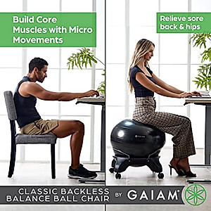 Gaiam Classic Backless Balance Ball Chair – Exercise Stability Yoga Ball Premium Ergonomic Chair for Home and Office Desk with Air Pump, Exercise Guide and Satisfaction Guarantee, Green