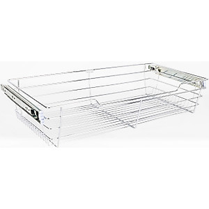 Closet Pull-Out Basket 14"DX29"WX6"H. Heavy-duty wire construction and 100# rated BBS slides (303 series) easily installs in 32mm applications. Finish: Chrome