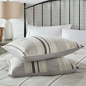 Hyde Lane Neutral Farmhouse Bedding Set, 3 Pieces Full/Queen Size Grey Comforter Sets, Cotton Top with Modern Rustic Style Stripes Including 1 Comforter 2 Pillowcases