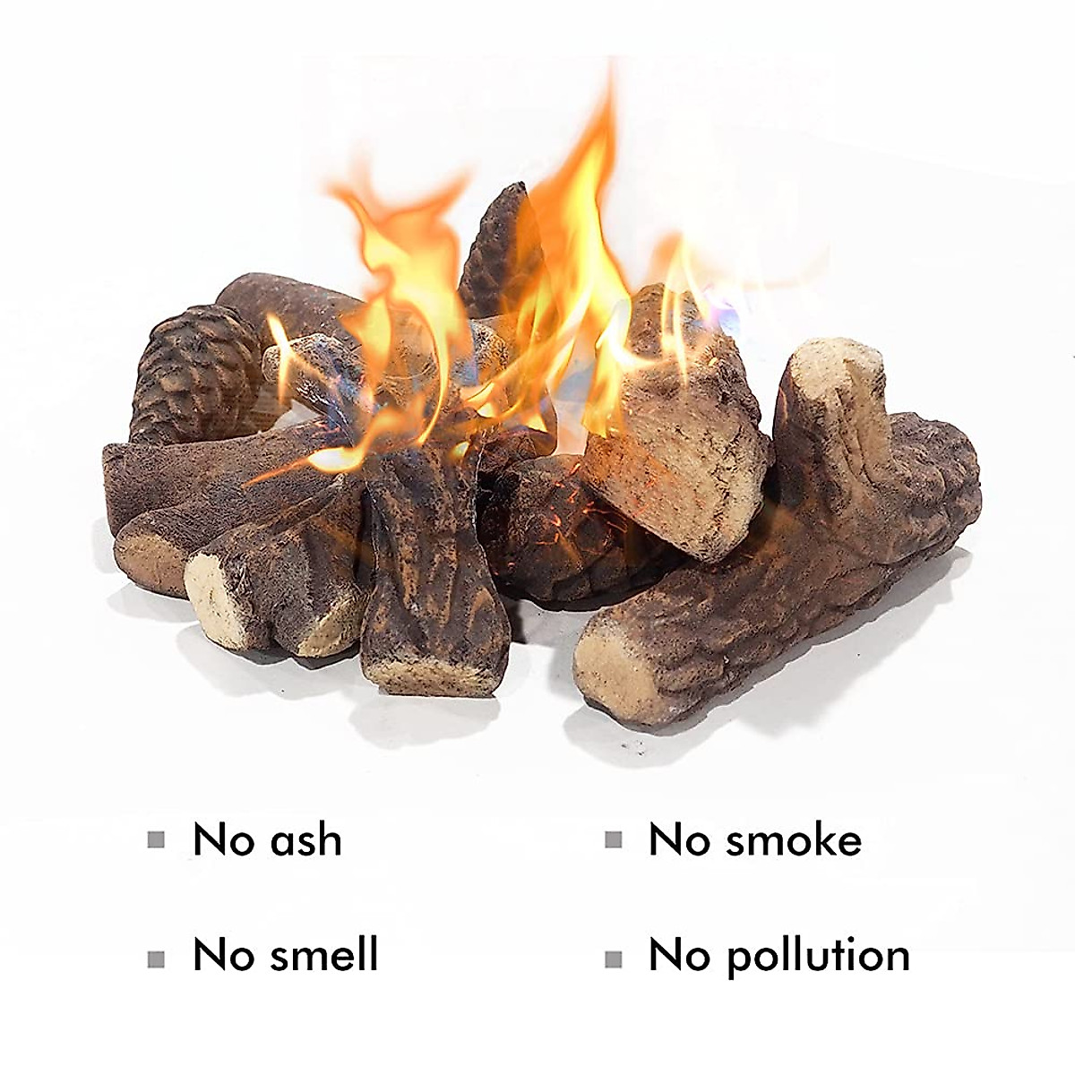 JP Outdoor Gas Fireplace Logs Small 9 Pieces Artificial Realistic Ceramic Wood Logs for Indoor Outdoor Fireplace & Fire Pits