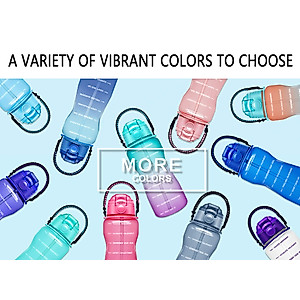 Fidus Large Half Gallon/64OZ Motivational Water Bottle with Paracord Handle & Removable Straw - BPA Free Leakproof Water Jug with Time Marker to Ensure You Drink Enough Water Daily-White/Gray