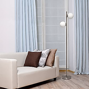 Simple Designs LF1044-BSN 66" Tall Mid Century Modern Standing Tree Floor Lamp w Dual White Glass Globe Shade for Study, Living Room, Bedroom, Entryway, Brushed Nickel