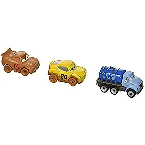 Disney Car Toys Mini Racers Vehicles, 3 Pack - Muddy Cruz, Muddy Lightning McQueen, Mr Drippy Exclusive