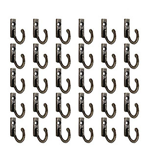 Morobor Wall Mounted Zinc Alloy Hooks, 30Pcs Mini Vintage Single Coat Hanger, Single Prong Hooks, Rustic Hooks with Screws, Wall Mounted Hooks for Hanging Towel Key Hat Necklace Spoon, Bronze