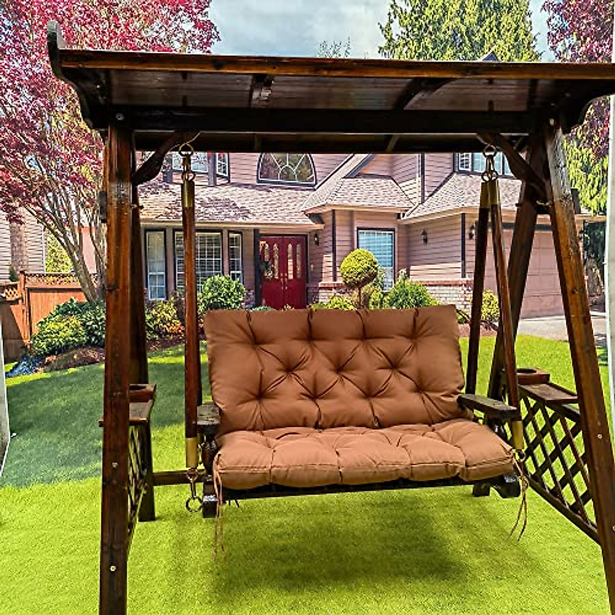 Bench Cushions Swing Cushions Replacement Seat Pad,2-3 Seater Waterproof Overstuffed Bench Cushion,Thicken 5"Outdoor Loveseat Cushions with Ties,for Porch Garden Furniture Patio Lounger/blue 40x40"