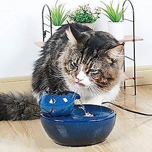 Aolnv Lotus Cat Water Fountain, Automatic Ceramic Drinking Fountain for Pets,Easy to Clean, 50.8 oz. Water Capacity (Blue)