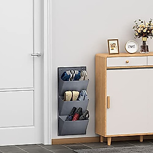 Yocice Wall Mounted Hanging Organizer 2Pack,Shoes Rack/Can Store 6Pairs of Plus-Size Sneakers,Also Stores Boots.with Sticky Hanging Mounts, Shoes Holder ,Door Shoe Hangers (SM08-Gray-2)