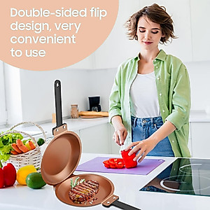 OFUCAB Flipmaster Pancake Pan,Double-Sided Non-Stick Pancake Maker,Reversible Pan Pancake Maker Steel Flip Fry Pan,Folding Breakfast Frying Pan For Breakfast Making,Pancakes, Omelettes (Brown)