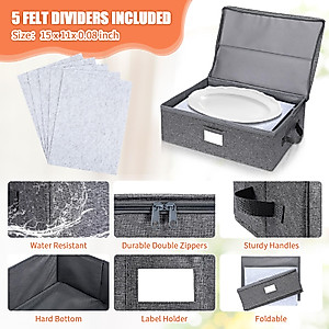 Norme 3 Pcs Platter Storage Case China Storage Container Stackable China Storage Boxes Hard Shell Case Moving Supplies, 17x13x 6 in, 15 Felt Dividers Included, Structured Top, Gray