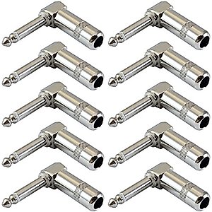 eoocvt 10pcs Audio 1/4" 90 Degree Right Angle Heavy Duty Plugs for Speaker Cables, Patch Cables, Snakes - TS Mono Male 1/4 Inch Phono 6.35mm Phone Plug