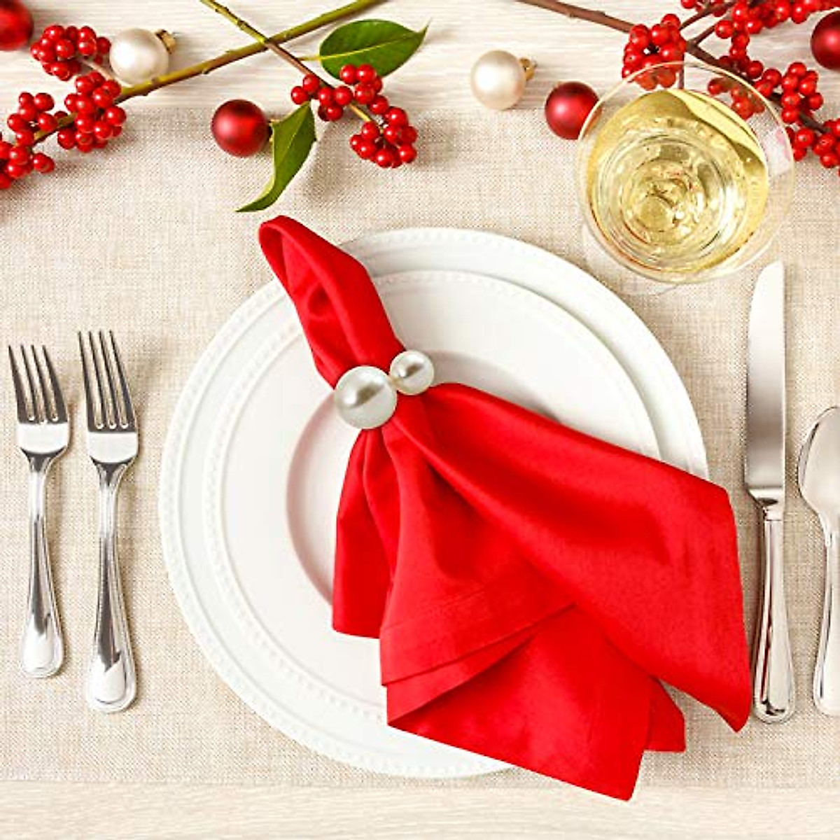 KESOTE Set of 12 Pearl Napkin Rings, Gold Napkin Ring Holders for Formal or Casual Dinning Table Decor