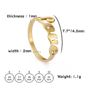 LIKGREAT Love Script Rings for Women Infinity Love Promise Simple Band Rings (Gold tone, 8)