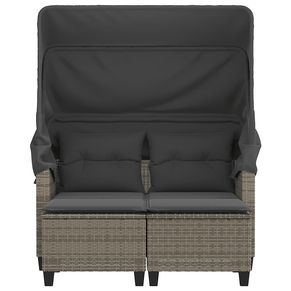 vidaXL Gray Poly Rattan Patio Loveseat with Retractable Canopy and Matching Stools - Outdoor 2-Seater Sofa - Weather-Resistant Garden Furniture