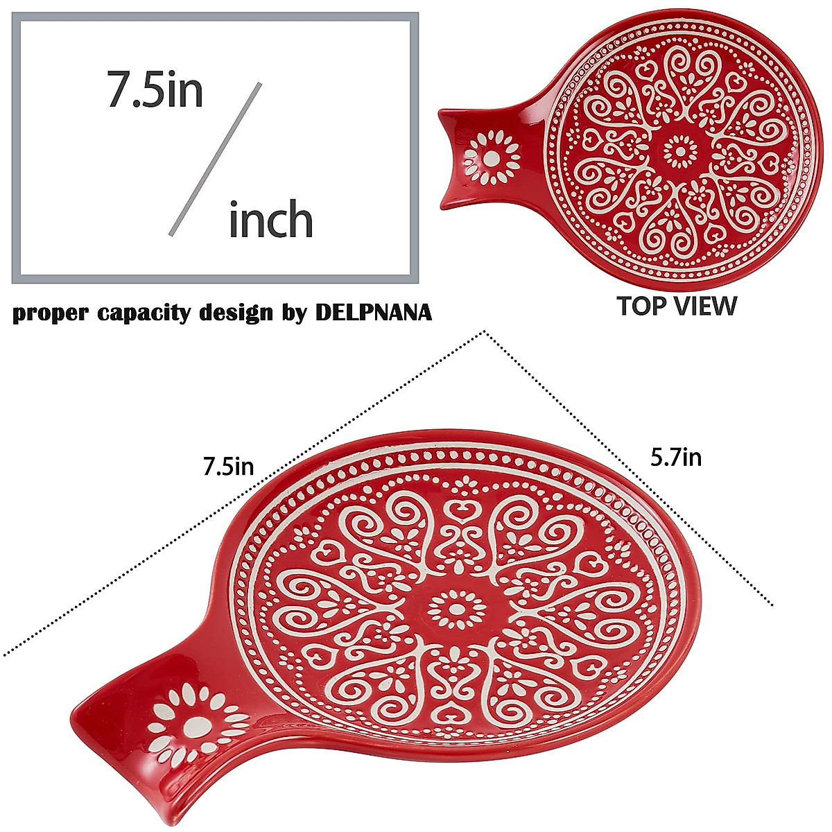 Ceramic Spoon Rest, Cooking Spoon Holder for Kitchen Counter/Stove Top/Dining Table Modern Farmhouse Decorative, Large (Red)