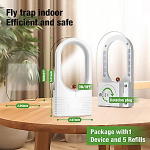 Fruit Fly Traps for Indoors, Plug in Fly Trap Indoor Bug Catcher with Double Sided Glue Card, Flying Insect Trap Gnat Traps for Mosquito, Flies, Fruit Flies, Moths, Gnats (1 Device + 5 Refills)