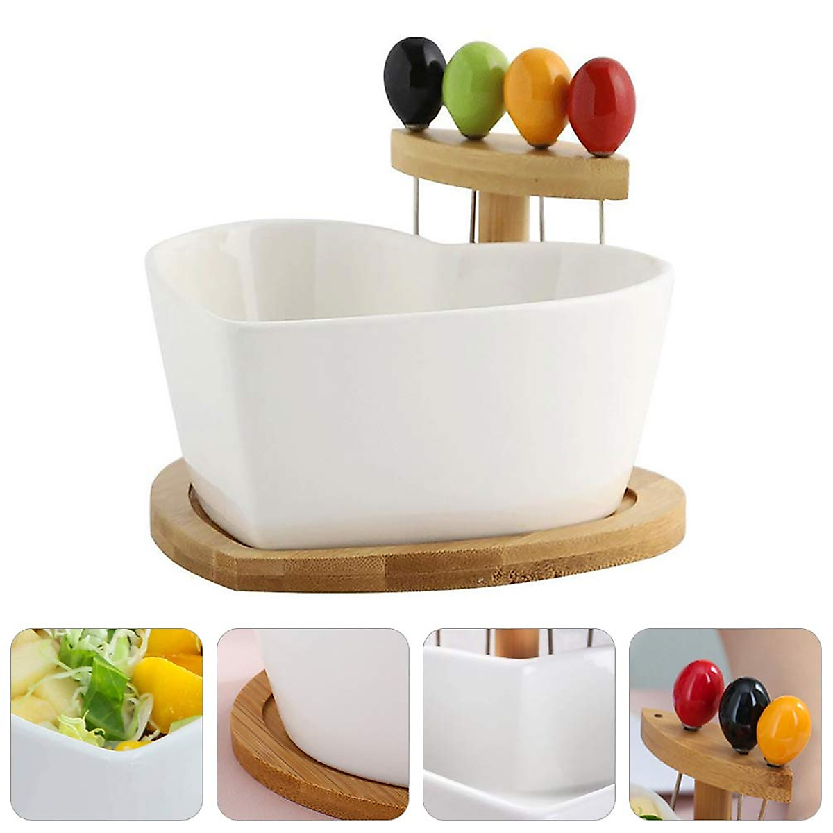 Cabilock Gourmet Food Container 1 Set Fruit Bowl with Fork White Mini Stainless Steel Pistachio Soup Bowls Mini Candy
