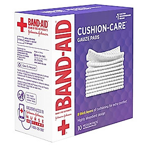 Band-Aid Brand Cushion Care Non-Stick Gauze Pads, Individually-Wrapped, Medium, 3 in x 3 in, 10 ct