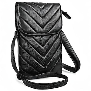 belfen Crossbody Bags for Women, Small Leather Cross body Cell Phone Wallet Purse with Adjustable Strap-Chevron Quilted Black