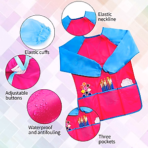 Elcimri Kids Art Smocks,Artist Painting Aprons Long Sleeve,Painting Smock,Toddler Painting Apron with 3 Pockets,Art Painting Supplies