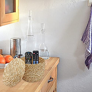 DOITOOL Food Decor 2pcs Straw Storage Basket Toy Basket Round Wheat Straw Hyacinth Storage Baskets