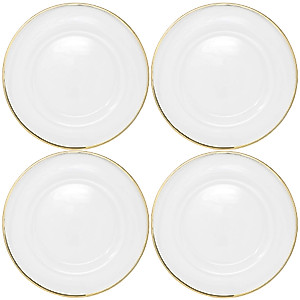 Ms Lovely Clear Glass Charger 13 Inch Dinner Plate With 0.5 CM Metallic Rim - Set of 4 - Gold