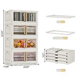 Storage Bins with Lids,78 Quart Plastic White Closet Organizers and Storage,4 Packs Stackable Bins with Wheels,Dual Open Collapsible Storage Bins for Home and Office