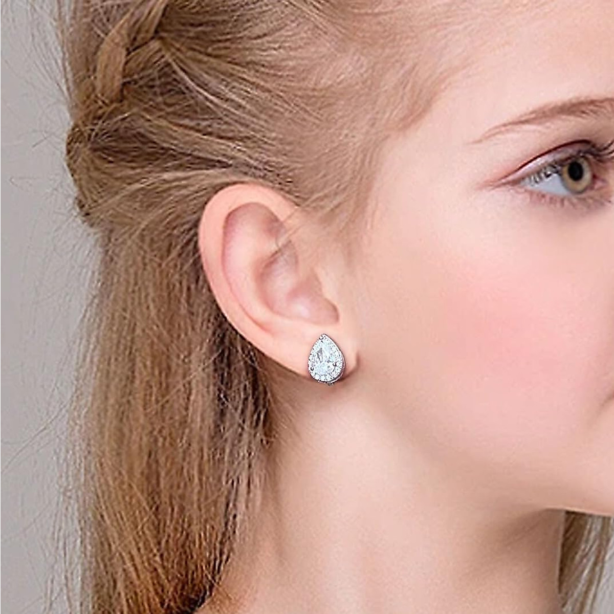 SELOVO Teardrop Bridal Wedding Clear White Cubic Zirconia Clip On Earrings Stud Silver Tone