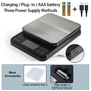 BOMATA Large Kitchen Scale with 0.1g/0.001oz High Precision, Bakery Scale with% Percentage Function, Capacity 5kg/11lbs, USB Rechargeable, Full-View Angle LCD with Backlight, Stainless Steel Pan…