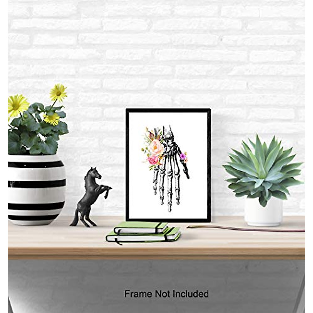 Original Flower Hand Skeleton Wall Art Print - Unique Steampunk Anatomy - Gothic Home Decor for Dr Office - Gift for Doctor, Physician, Nurse, PA - 8x10 Unframed Photos - Orthopedic Bones Poster