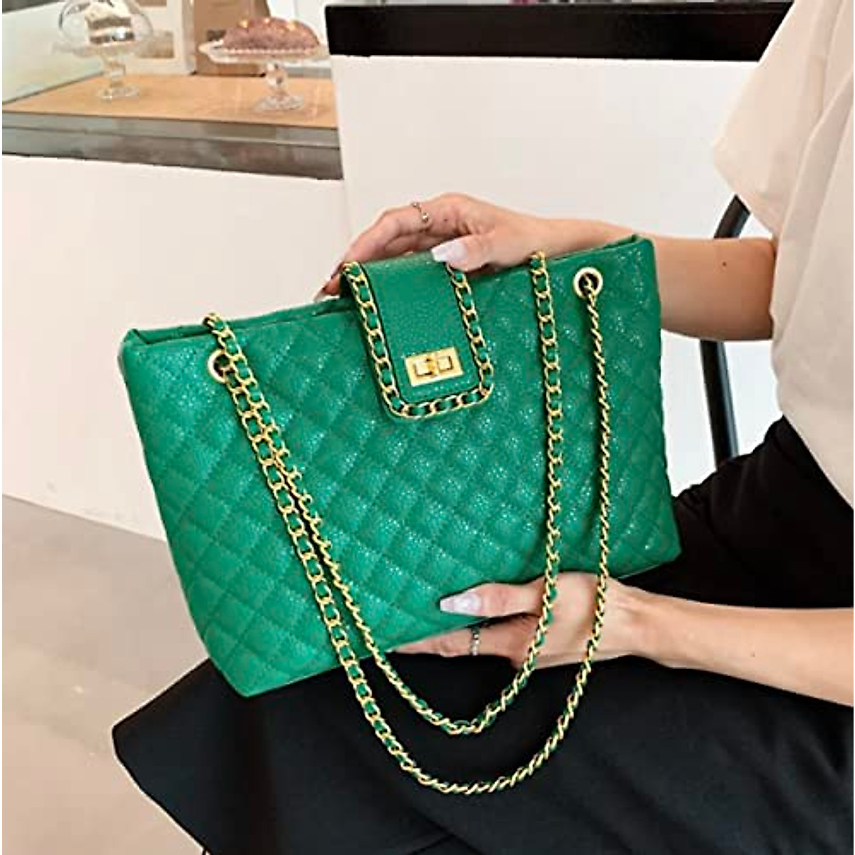 YVLSS Women's Quilted Shoulder Handbag Crossbody Bags For Women | Tote Bag For Women Handbags For Women (Green Purse)