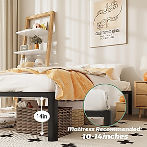 OLALITA Black Metal Bed Frame - Sturdy Metal Platform Bed Frame Queen Size Easy Assembly, Heavy Duty, No Box Spring Needed (Modern 14", Queen)