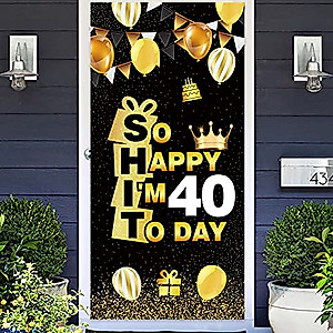 So Happy IM Forty Today Happy 40th Birthday Banner Confetti Cheers to 40 Years Old Bday Theme Decor Decorations for Him Her Men Women Funny 40th Birthday Party Supplies Black and Gold