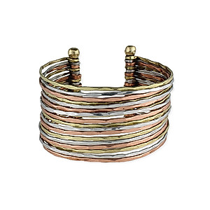 ZAD Hammered Bunch Mixed Metal Cuff Bracelet - One Size Fits Most