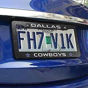 2 Pack Black License Plate Frames for Cowboys,Carbon Fiber License Tag Plate Frames Holder,with All The Screw Parts