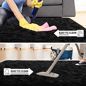 Tepook 7x10 Area Rugs for Living Room, Super Soft Fluffy Rugs for Bedroom, Modern Shaggy Rug Fuzzy Carpets for Kids, Plush Indoor Nursery Home Decor Rug with Non-Slip Bottom, Black