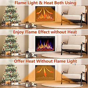 Joy Pebble 37 Inch Electric Fireplace Insert,750W/1500W Recessed Electric Fireplace Heater,Adjustable 5 Flame Color & 5 Burning logs Color,Electric Fireplace with Remote Control&Overheat Protection