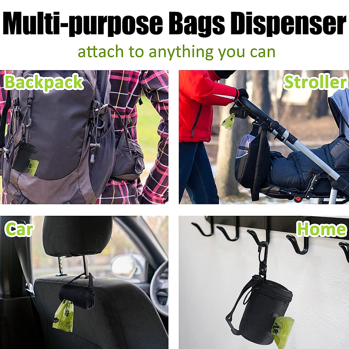 Aosbos Dog Poop Bag Holder for Leash, Dog Waste Bag Dispenser, Small Zipper Pouch with Adjustable Strap, Doggie Walking Accessories Outdoor, Black