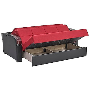 Sweethome Stores 74" Pull Bed with Storage, Firm, Fabric, 650 lbs Capacity, Sleeper Sofa, Futon for Living Room or Home Office Convertible Couch, DormirClack Sofabed, Red