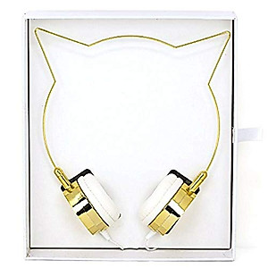 LUX ACCESSORIES Gold Cat Ears Edition Wireless Headphones Fashion Microphone Headset