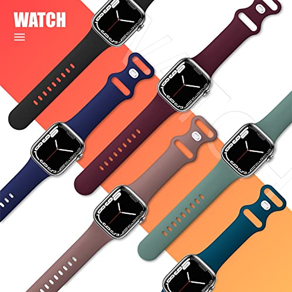 (6 Pack) Sport Band Compatible with Apple Watch Bands 38mm 40mm 41mm 42mm 44mm 45mm 49mm, Soft Silicone Replacement iwatch Strap Bands Compatible for Apple Watch Ultra SE Series 8 7 6 5 4 3 2 1 Men Women (38mm/40mm/41mm S/M, Black/Midnight Blue/Wine Red/S