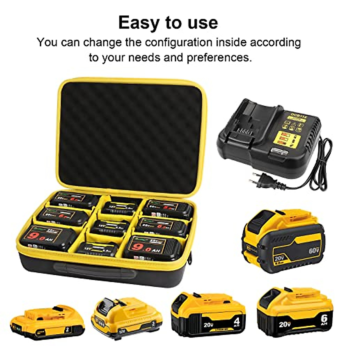 ZLWAWAOL Extra Large Battery Storage Holder Case for Dewalt 20V 60V 12V 18V Max Battery & Charger, Tool Batteries Carrying Box, Holds 20V 60V 2.0/3.0/4.0/5.0/6.0/9.0-Ah Batteries(Bag Only)