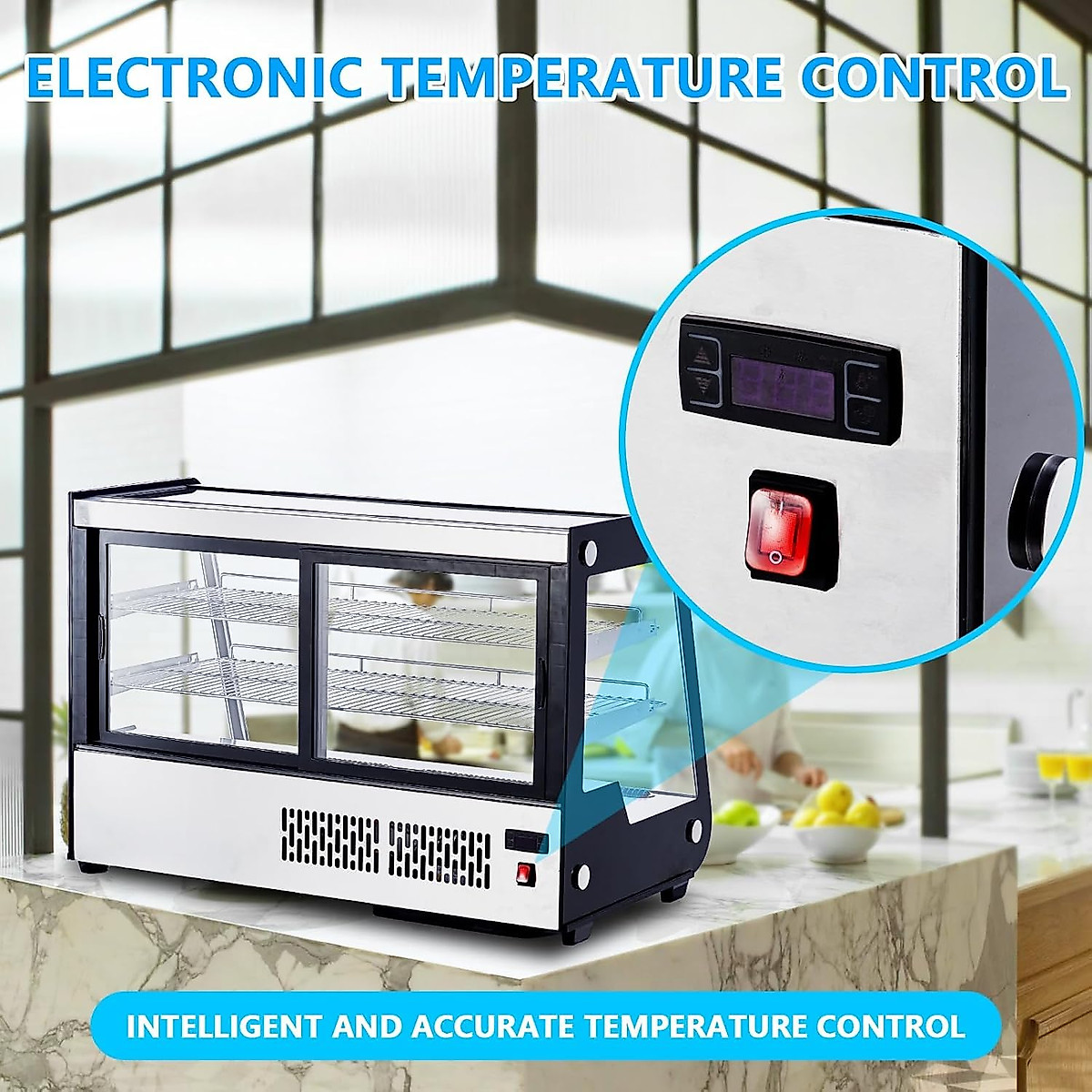 Refrigerated Display Cabinet, 6.5 Cu.Ft./183L Commercial Cake Display Refrigerator, 2-Story Countertop Pastry Display Cabinet, Single-Door Merchandiser With Universal Wheel, Interior Led Lighting