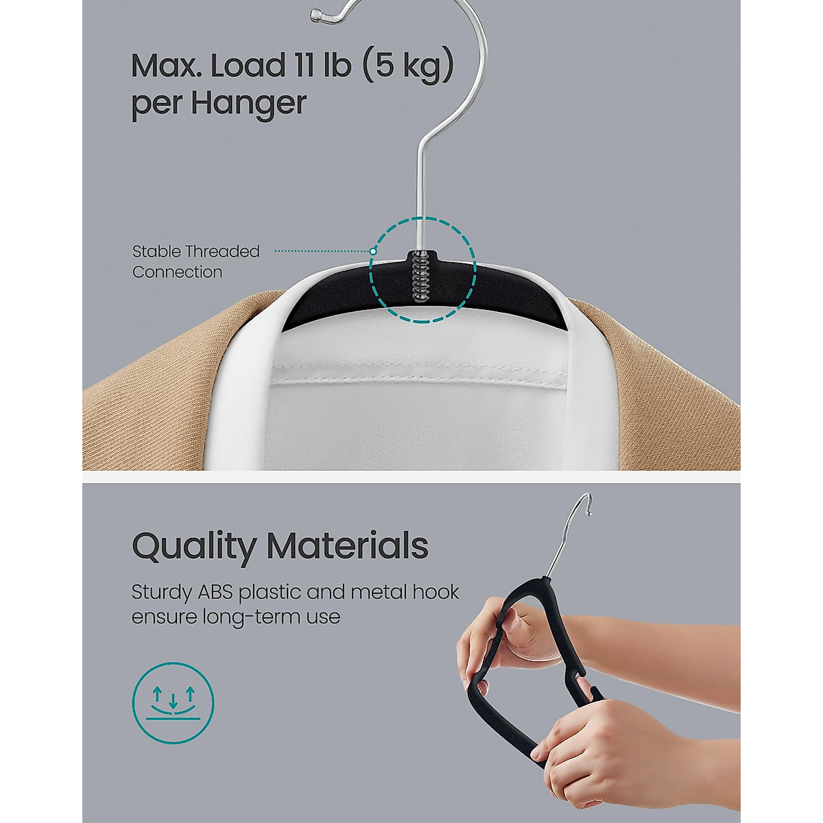 SONGMICS Velvet Hangers 50 Pack, Non-Slip Clothes Hangers, 17 x 8.3 Inches, Coat Hangers with Wide Shoulder Notches, Pants Bar, 360° Swivel Hook, Space-Saving, for Closet, Ink Black UCRF039B03