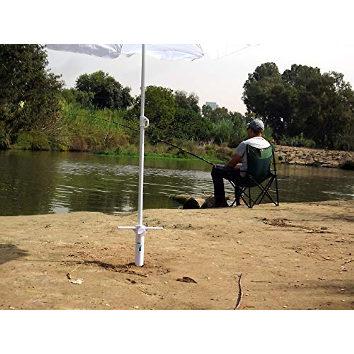 TheCozy Beach Umbrella Sand Anchor | Outdoor Umbrella Base with 3 - Spiral Screw Design | Heavy Duty Rust Free Plastic Umbrella Stand with 4 - Prongs Hanging Hook | Sturdy and Safe for Strong Wind