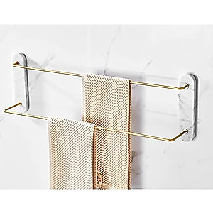 Towel Rack Hand Towel Bar Marble Bathroom Towel Holder Rustproof Wall Mount Brass, Bathroom Hardware Accessories Towel Shelf (Color : Double Pole)